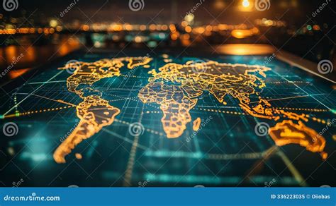 Global Network Illuminated World Map On A Digital Interface Close Up Of A Glowing World Map