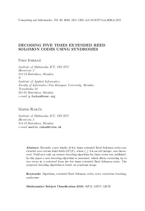 Pdf Decoding Five Times Extended Reed Solomon Codes Using Syndromes