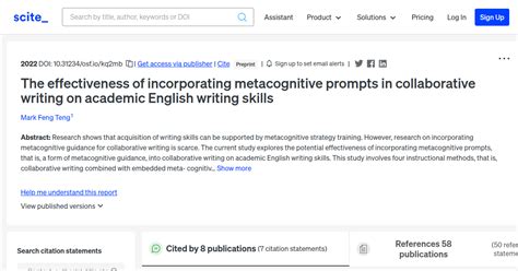 The Effectiveness Of Incorporating Metacognitive Prompts In Collaborative Writing On Academic