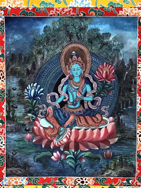 52 X 36 Superfine Goddess Green Tara Tibetan Buddhist Handmade Exotic India Art