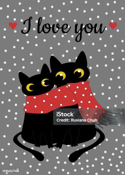 회색 배경에 물방울 무늬가있는 검은 고양이와 붉은 마음 발렌타인 데이인사카드 사랑의 선언 컵 직물 옷 노트북에 세련된 인쇄를위한 패턴 2월에 대한 스톡 벡터 아트 및 기타