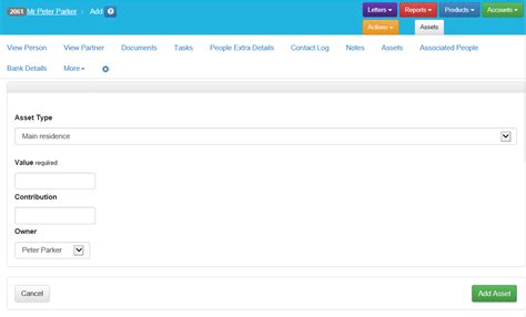 The Assets Tab Adviser Cloud