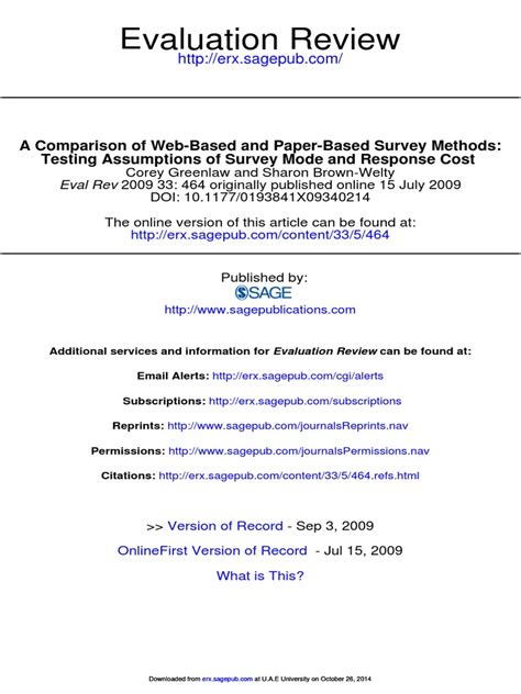 A Comparison Of Web Based And Paper Based Survey Methods Pdf Survey