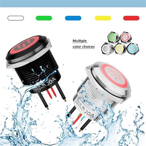 Filn Latching Push Button Switch 19mm 12v 120v Ip68 Waterproof Illuminated Latching Push Button