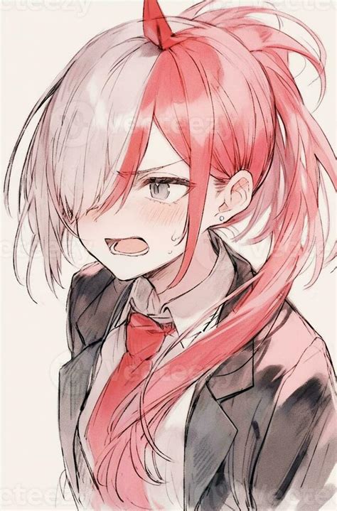 Pretty Anime Girl With Red Hair Pulled Back Created With Generative Ai