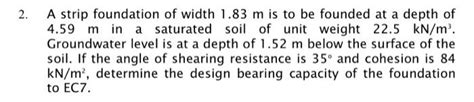 Solved A Strip Foundation Of Width 1 83 M Is To Be Founded Chegg Com