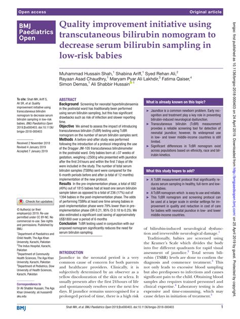 Pdf Quality Improvement Initiative Using Transcutaneous Bilirubin Nomogram To Decrease Serum