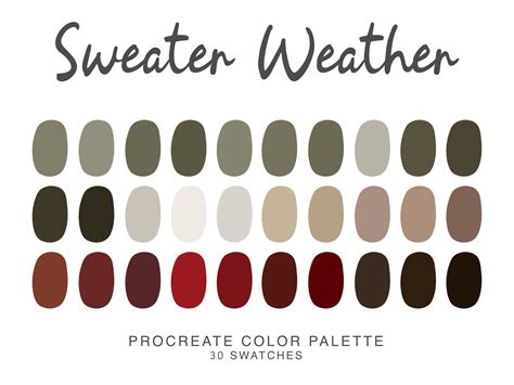 Christmas Procreate Color Palette Ipad Procreate Illustration Sweater Weather Color Swatches