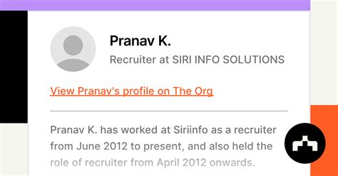 Pranav K Recruiter At Siri Info Solutions The Org