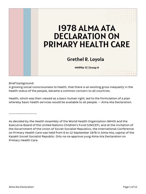 Alma Ata Declaration Pdf Public Services Social Programs