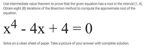 Solved Use Intermediate Value Theorem To Prove That The