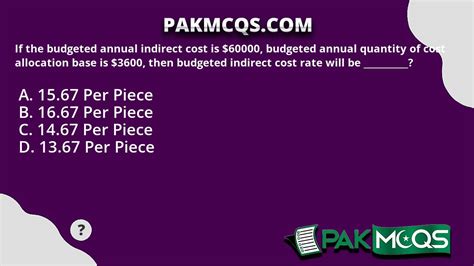 If The Budgeted Annual Indirect Cost Is 60000 Budgeted Annual Quantity Of Cost Allocation Base