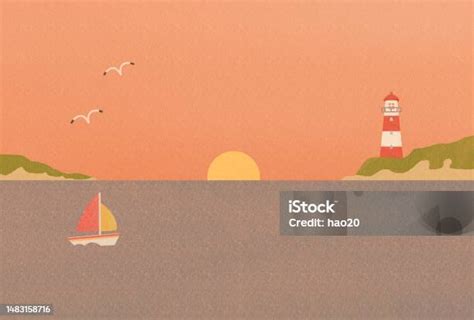 바다 위에 떠 있는 요트와 수평선 너머로 가라앉는 태양이 있는 감성적인 바다 풍경 0명에 대한 스톡 벡터 아트 및 기타 이미지 0명 Satoyama Scenery