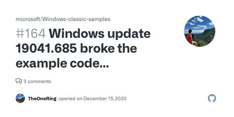windows update 19041 685 broke the example code placeholders cpp l73