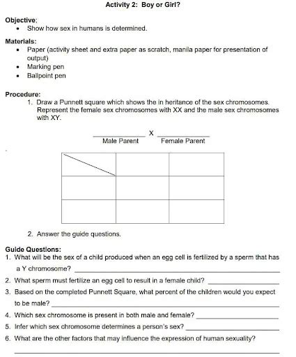 Activity 2 Babe Or Girl Objective Show How Sex In Humans Is Determine