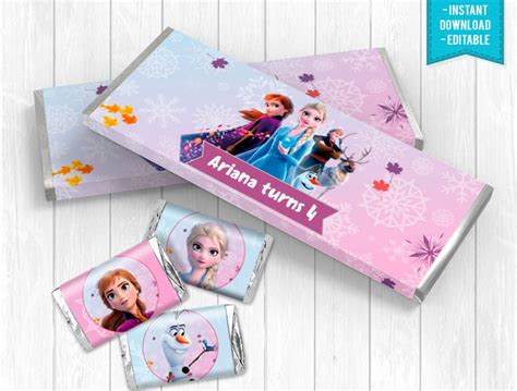 Frozen Bar Wrappers Frozen Birthday Party Package Anna Elsa Olaf Princess Snow INSTANT