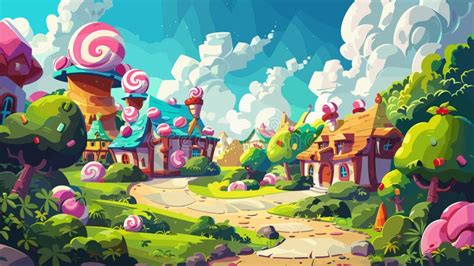 Cartoon Horizontal Background A Magical Village Of Sweets With