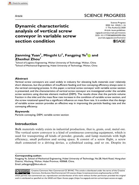 Yuan Et Al 2020 Dynamic Characteristic Analysis Of Vertical Screw