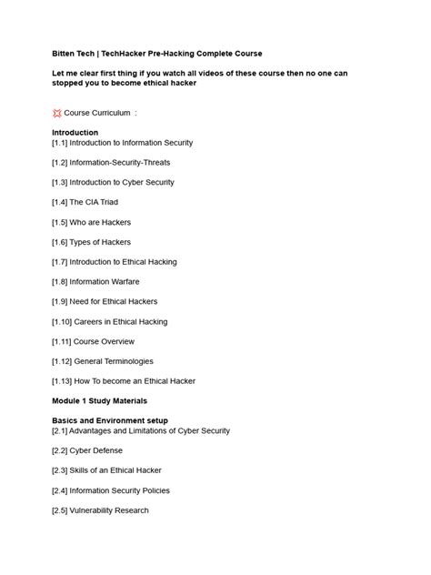 Bitten Tech Techhacker Pre Hacking Complete Course Pdf White Hat Computer Security