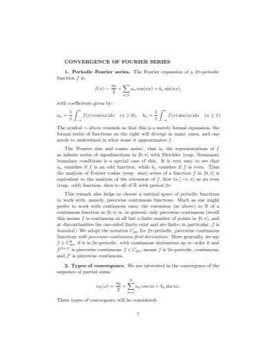 Convergence Of Fourier Series 1 Periodic Fourier Series