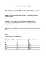 Solubility Lab 2 Docx Chemistry Solubility Lab Report Lab Question Explore Solubility Based