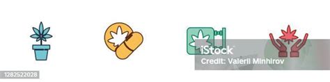 설정 마리화나 또는 대마초 공장 허브 엑스터시 정제 상점과 잎 아이콘 벡터 Lsd에 대한 스톡 벡터 아트 및 기타 이미지 Lsd 건강 진단 건강관리와 의술 Istock