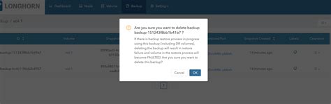 BUG Warning Message Should Be Provided When Deleting Backups Issue 1396 Longhorn Longhorn