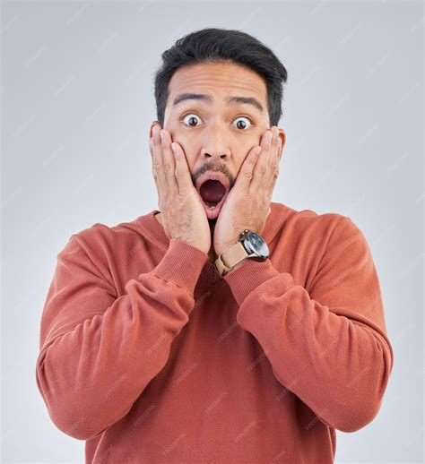 Premium Photo Surprise Shock Face And Portrait Of Man On White Background With Emoji Comic And