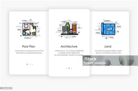 온 보 딩 건물과 건축 개념에 있는 디자인 화면 현대적이 고 간단한 벡터 일러스트 레이 션 모바일 애플 리 케이 션에 대 한 서식 파일 개념에 대한 스톡 벡터 아트 및 기타