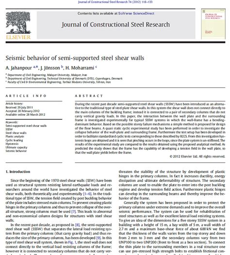Seismic Behavior Of Semi Supported Steel Shear Wall Abaqus Abaqus Tutorials