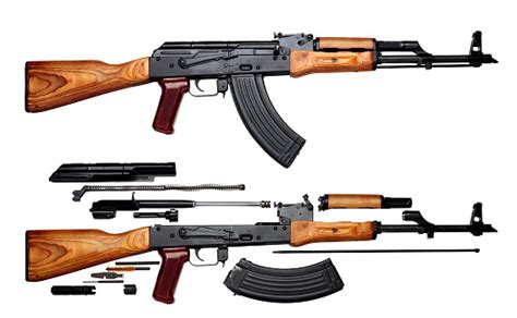 Foto De Rifle De Assalto Kalashnikov Akm Montado E Estrutura Desmontada