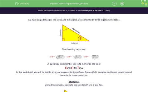 Mixed Trigonometry Questions Worksheet EdPlace