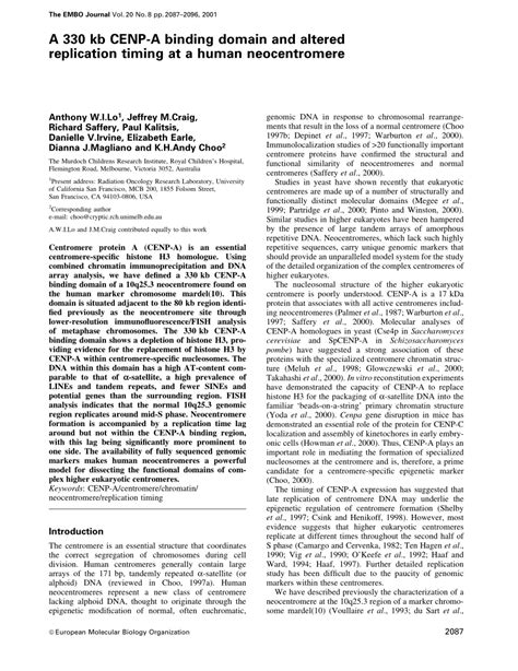 pdf a 330 kb cenp a binding domain and altered replication timing at