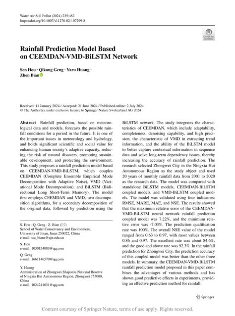 Rainfall Prediction Model Based On Ceemdan Vmd Bilstm Network