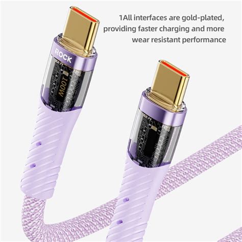 ROCK Z21 100W USB C Type C To USB C Type C Transparent Fast Charging Data Cable 1 2m Black