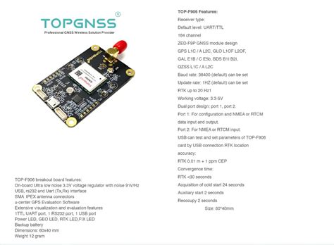 RTK High Precision GNSS Module F9P Module GNSS Board Output RTCM NMEA TOPGNSS Store