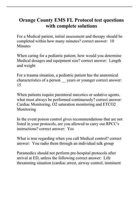 Orange County Ems Fl Protocol Test Questions With Complete Solutions Ems Protocols Stuvia Us