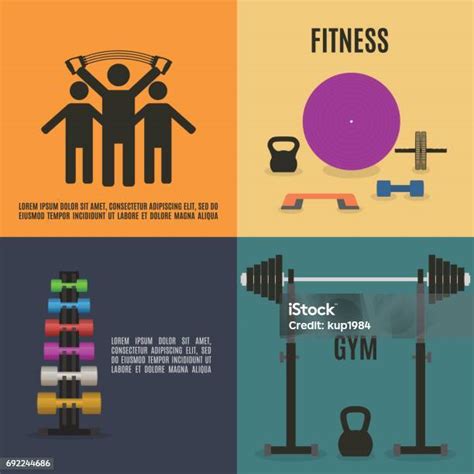 체육관 및 피트 니스 벡터 일러스트 레이 션에 대 한 평면 디자인 요소입니다 Sport Set에 대한 스톡 벡터 아트 및 기타 이미지 Sport Set 거리 건강한