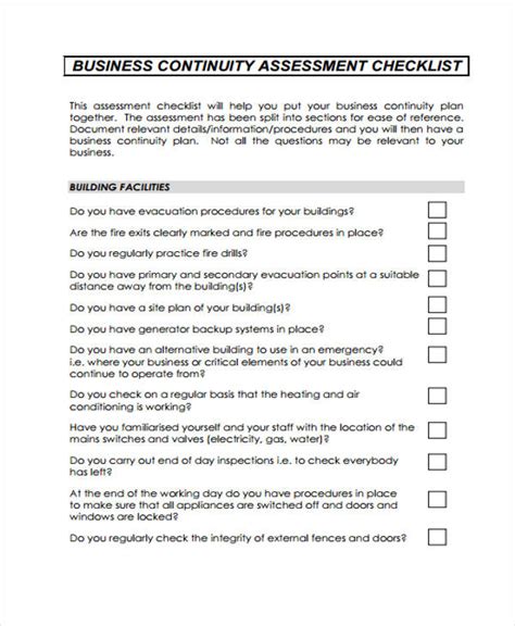 Business Continuity Checklist Template Professional Template Inspiration