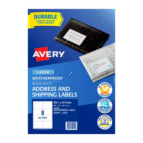 Avery Waterproof Shipping Labels For Laser Printers 991 X 677 Mm 80