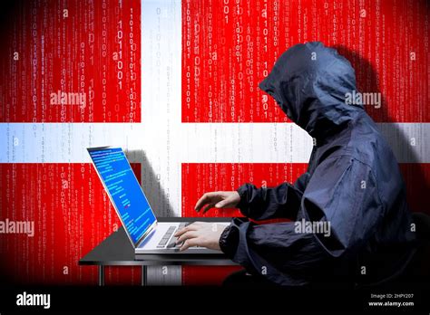 Anonymous Hooded Hacker Flag Of Denmark Binary Code Cyber Attack