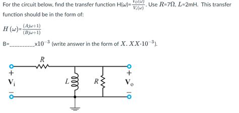 Solved For The Circuit Below Find The Transfer Function Chegg