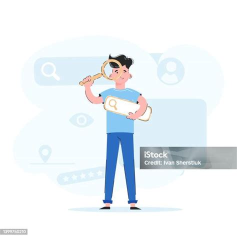 완전히 성장하는 사람은 돋보기를 가지고 있습니다 트렌드 그림 앱 프리젠 테이션 및 웹 사이트에 적합합니다 개념에 대한 스톡 벡터 아트 및 기타 이미지 Istock