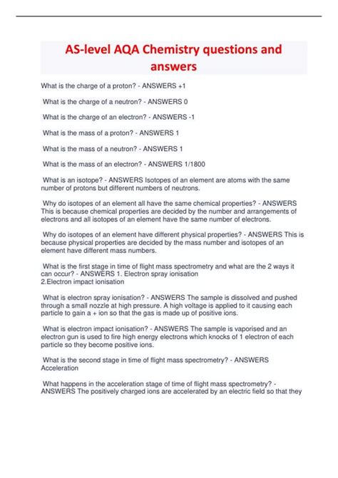 AS Level AQA Chemistry Questions And Answers AQA Stuvia US