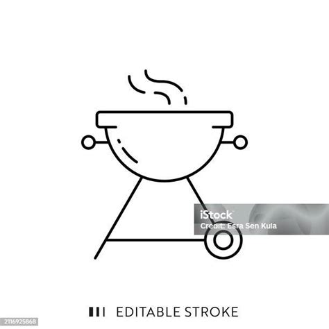 편집 가능한 스트로크가 있는 바베큐 그릴 라인 아이콘 디자인 인포그래픽 웹 페이지 모바일 앱 Ui Ux 및 Gui 디자인에 적합합니다 Barbecue Social