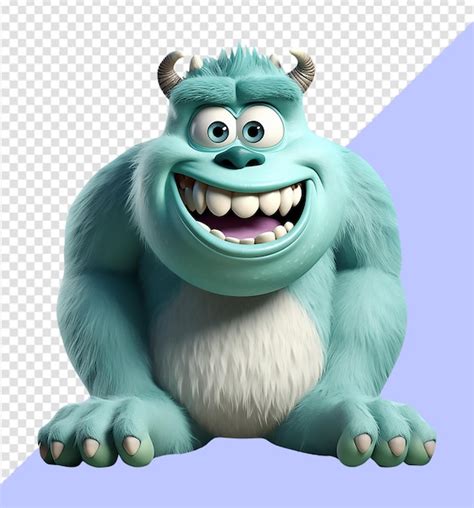 무서운 귀여운 파란색 괴물 3d 만화 캐릭터 프리미엄 Psd 파일