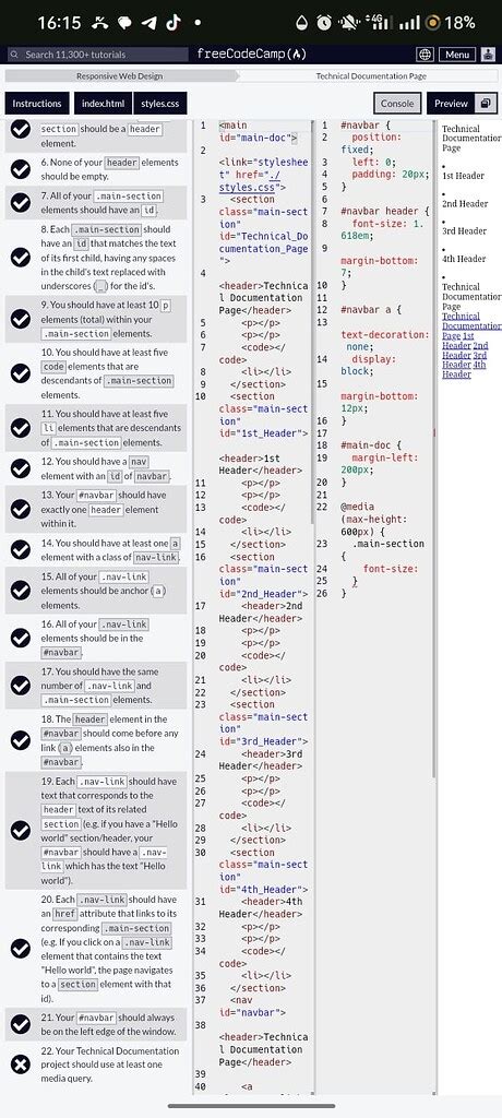 My Media Query Isnt Going Though In Build A Technical Documentation Page Html Css The