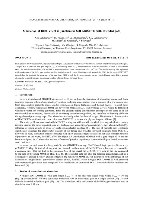 Pdf Simulation Of Dibl Effect In Junctionless Soi Mosfets With Extended Gate
