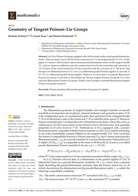Pdf Geometry Of Tangent Poisson Lie Groups
