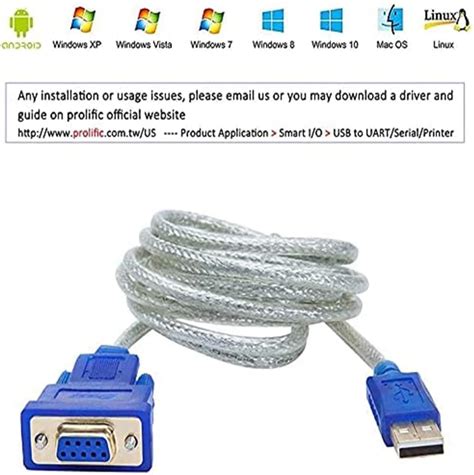 DTECH USB To Serial Female Adapter Cable DB9 RS232 To USB 2 0 Cord With Prolific PL2303 Chip
